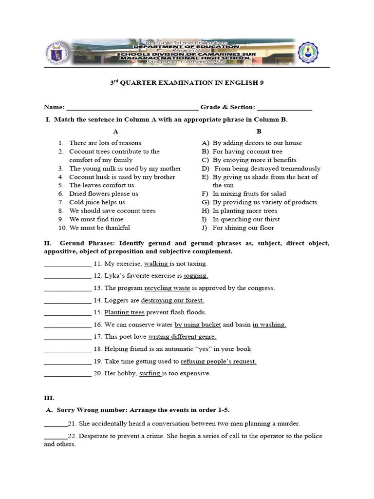 3rd Quarter Examination in English 9 | PDF | Romeo And Juliet