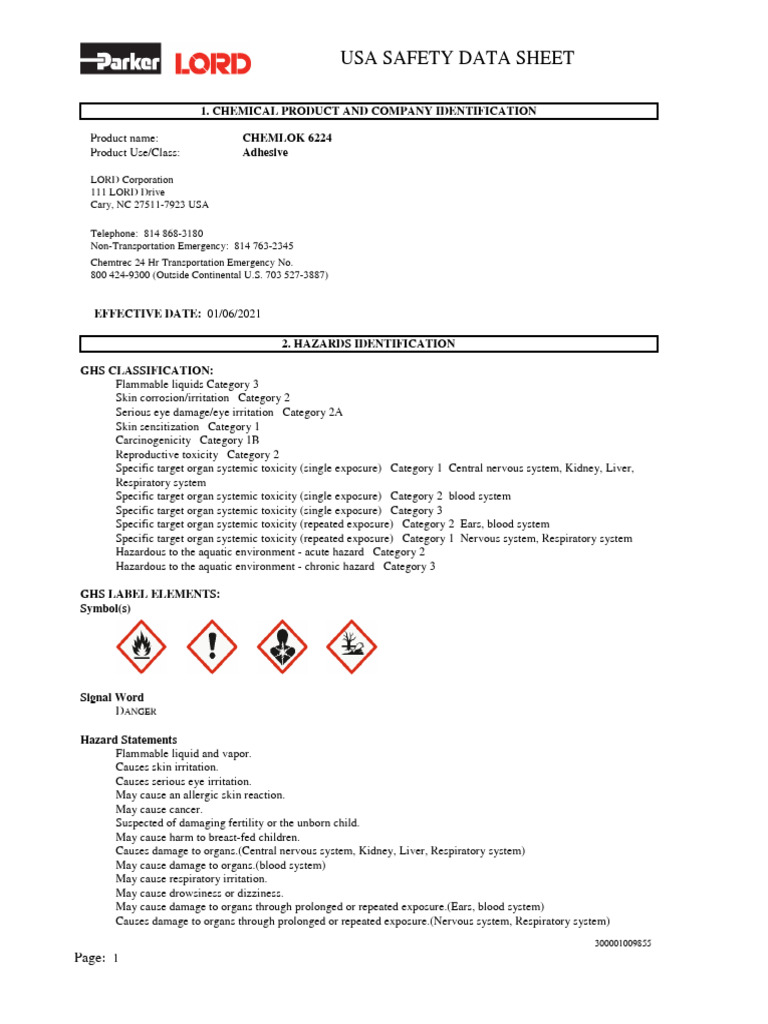 CHEMLOK 6224 Safety Data Sheet | PDF | Toxicity | Benzene