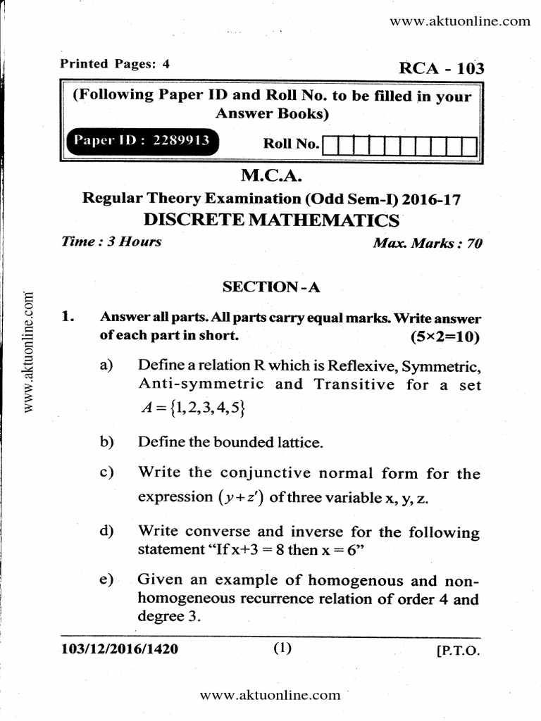 Mca 1 Sem Discrete Mathematics Rca 103 2016 17 | PDF | Function ... Mca 1 Sem Discrete Mathematics Rca 103 2016 17 | PDF | Function ...