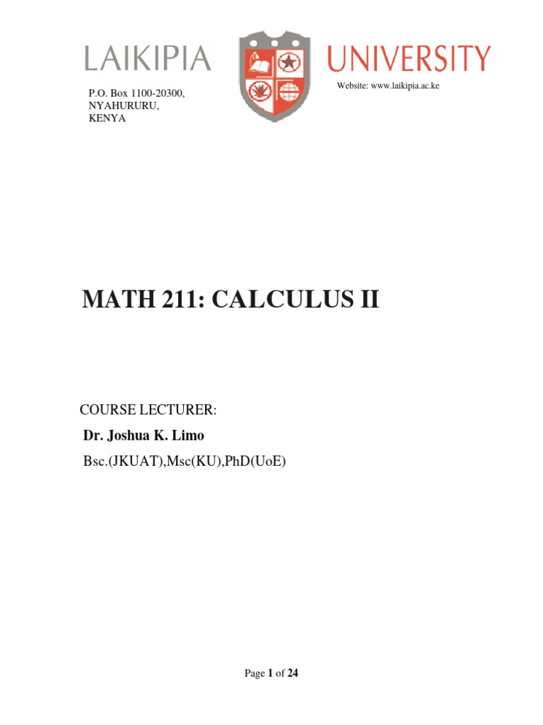 Math 211 Calculus Ii Notes | PDF | Integral | Calculus
