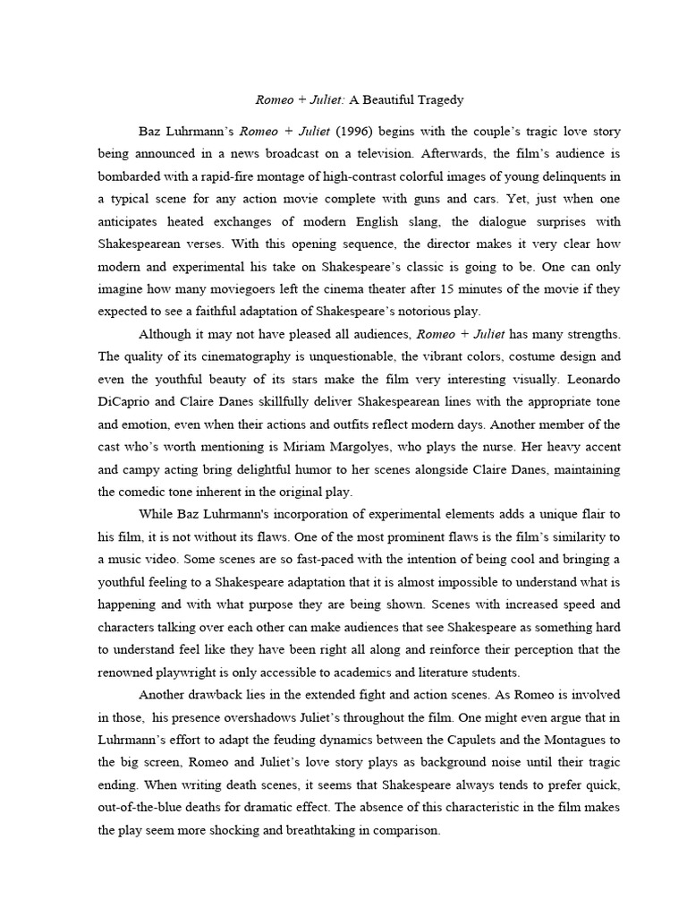 Romeo + Juliet Critical Comment | PDF | Romeo And Juliet | Characters ...