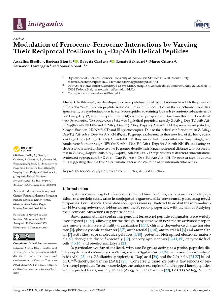 Modulation of Ferrocene-Ferrocene Interactions by | PDF | Hydrogen Bond | Redox