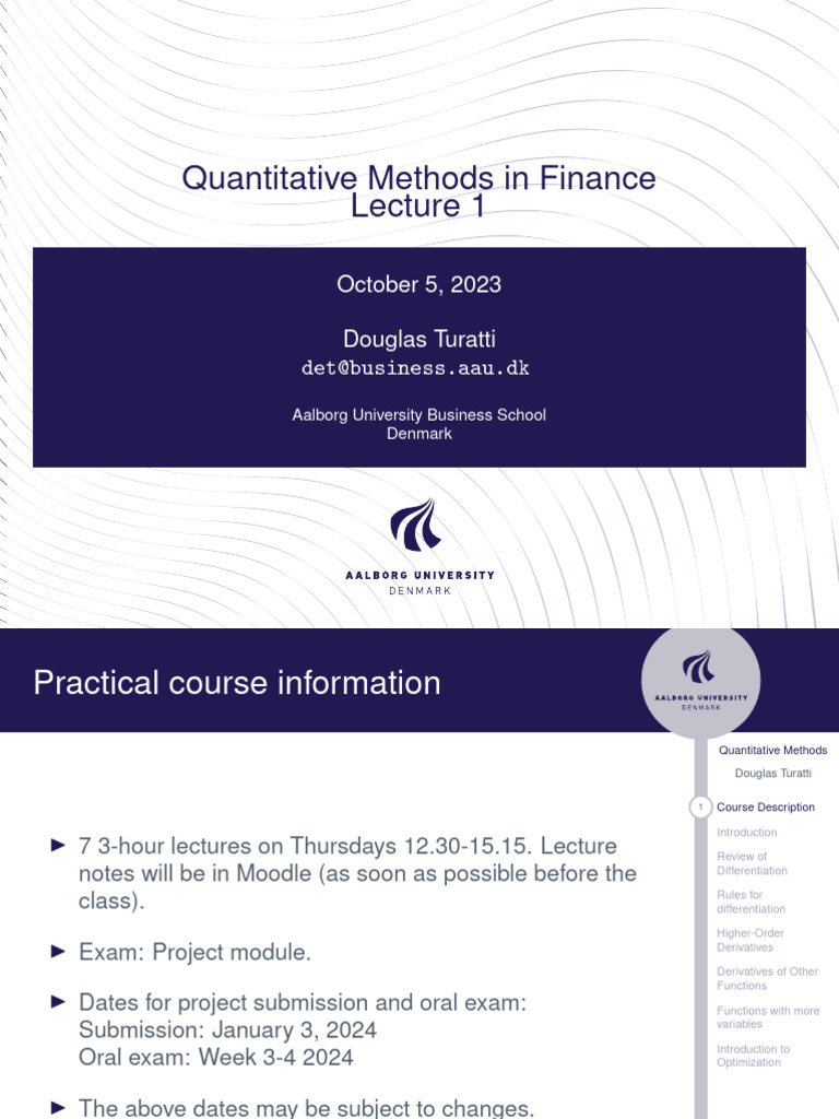 lecture 1 slides | PDF | Greeks (Finance) | Derivative