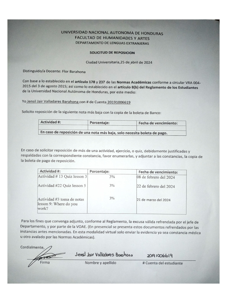 Solicitud de Reposicion | PDF