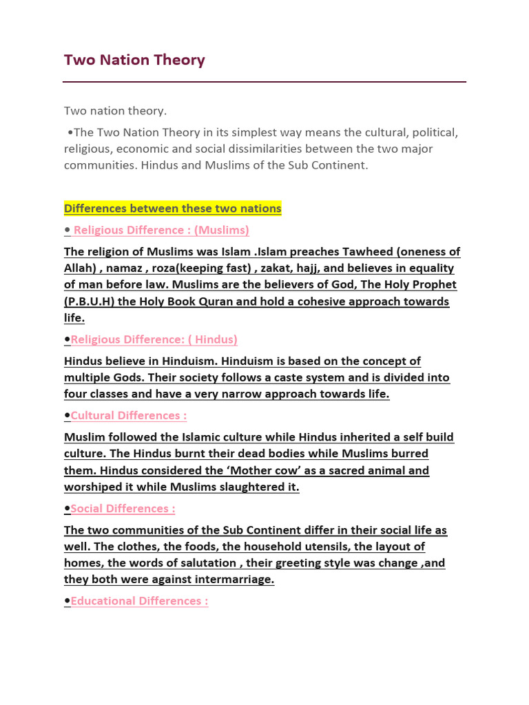 Two Nation Theory | PDF | Two Nation Theory | Muhammad Ali Jinnah