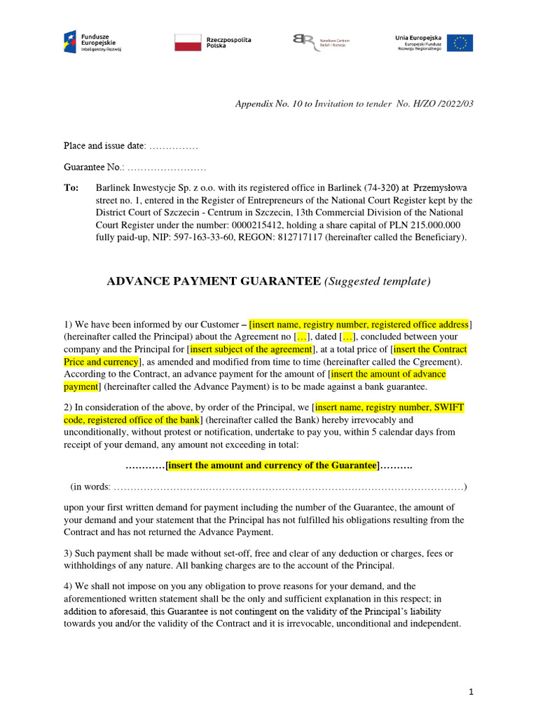 APPENDIX No. 10 - Advance Payment Bank Guarantee Template (ENG ... APPENDIX No. 10 - Advance Payment Bank Guarantee Template (ENG ...
