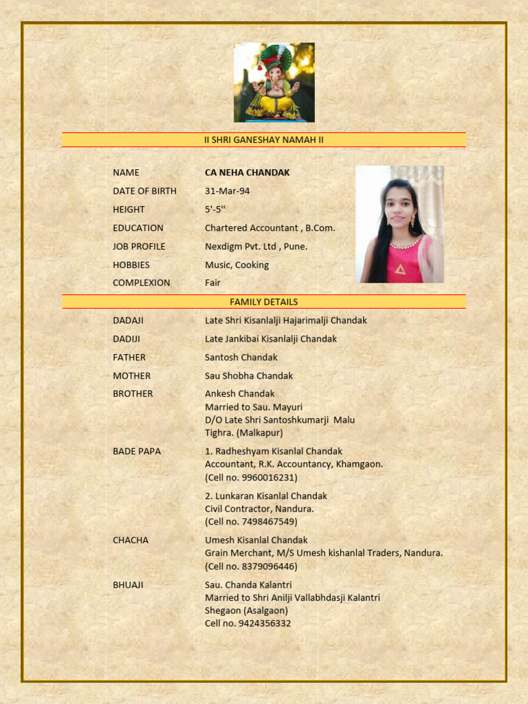 Biodata - Neha Chandak | PDF