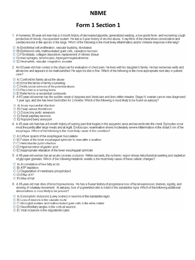 Nbme Form 1 Section 1 | PDF