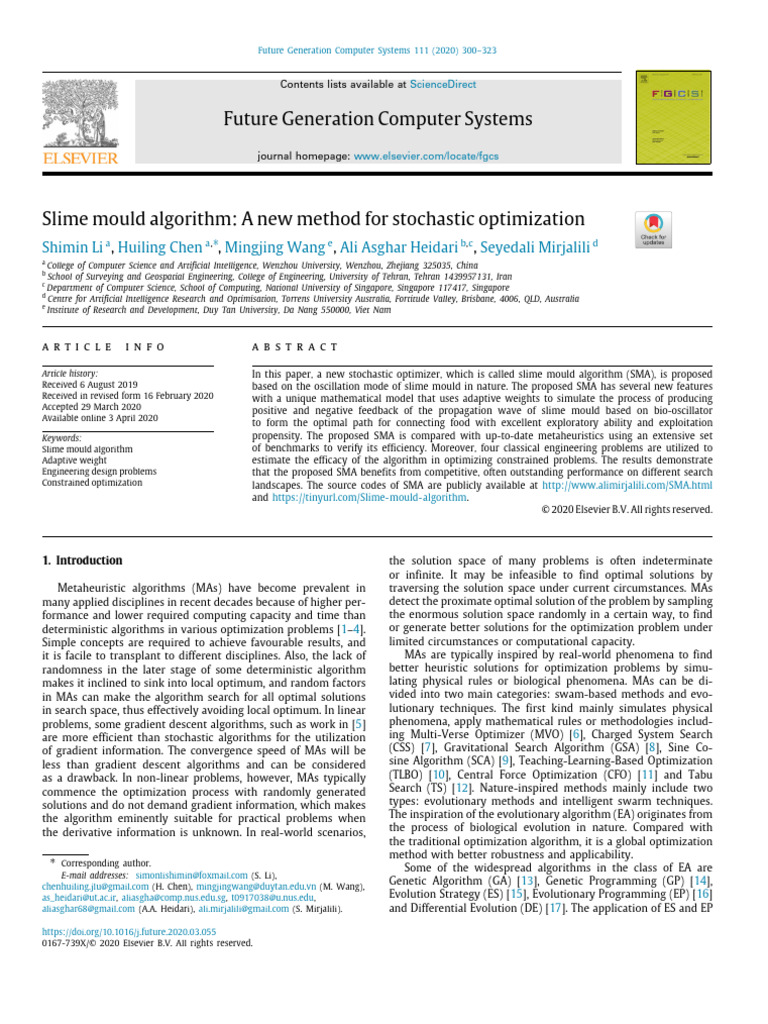 Slime Mould Algorithm | PDF | Mathematical Optimization | Algorithms Slime Mould Algorithm | PDF | Mathematical Optimization | Algorithms