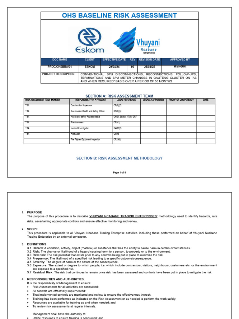 4. BASELINE OHS RISK ASSESSMENT (BRA) | PDF | Risk | Occupational ...