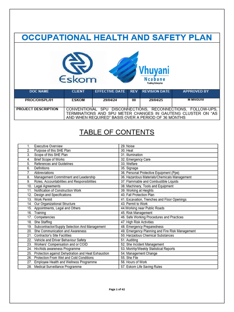 Occupational Health and Safety Plan | PDF | Occupational Safety And ...