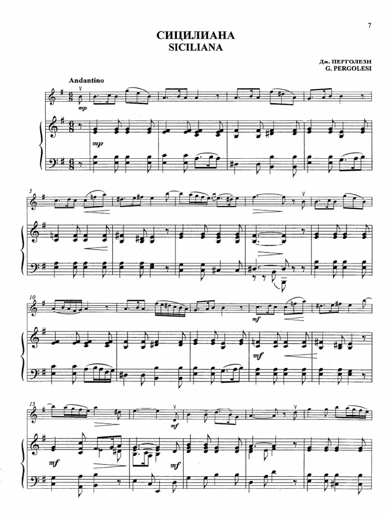 Pergolesi. Siciliana. Piano Part. | PDF
