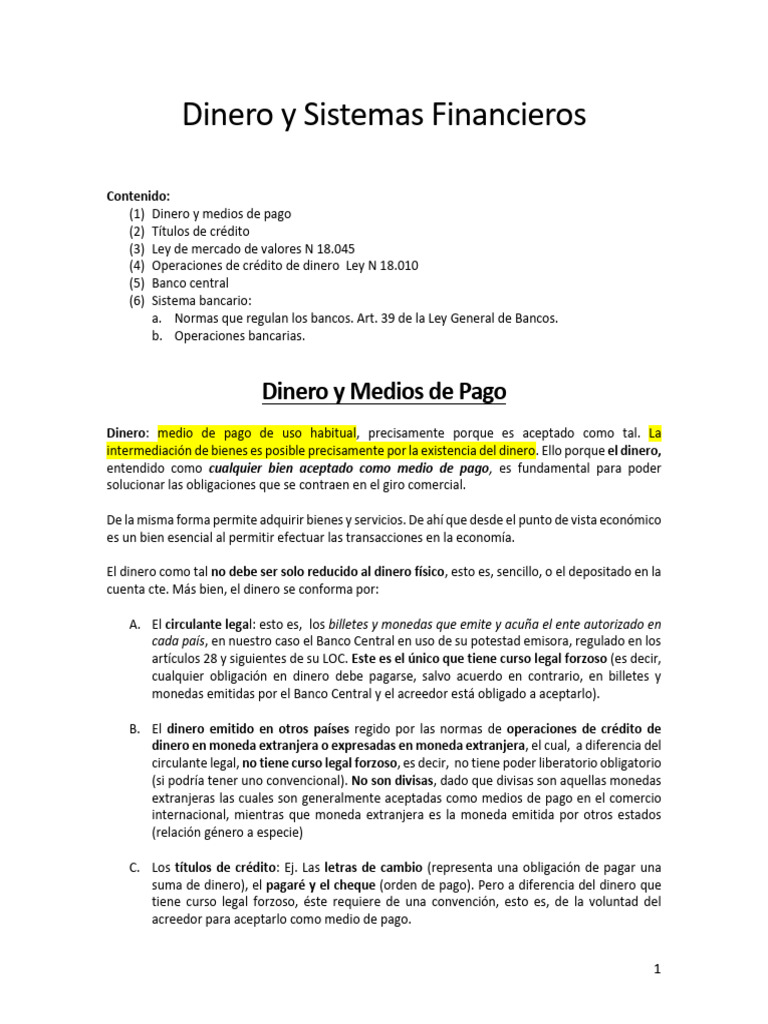 Dinero y Sistemas Financierios. | PDF | Dinero | Bancos