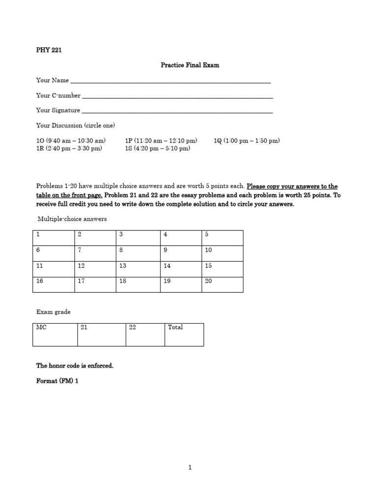 Practice Final Exam | PDF | Metrology | Physical Sciences