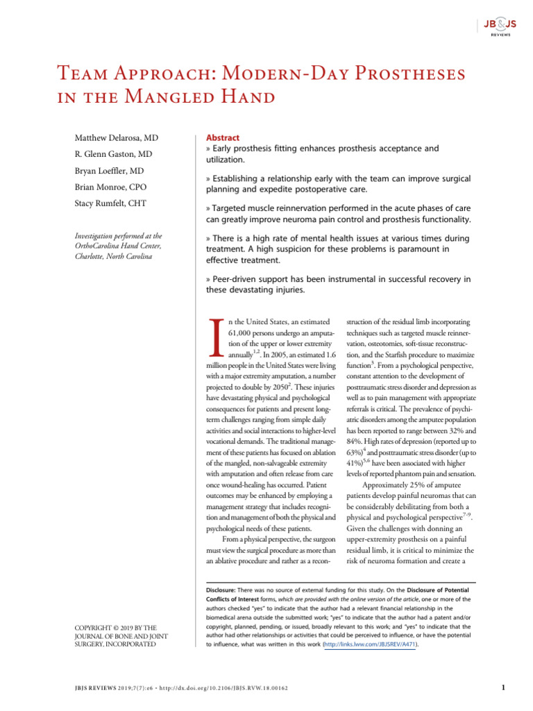Team Approach - Modern-Day Prostheses in The Mangled Hand | PDF ...