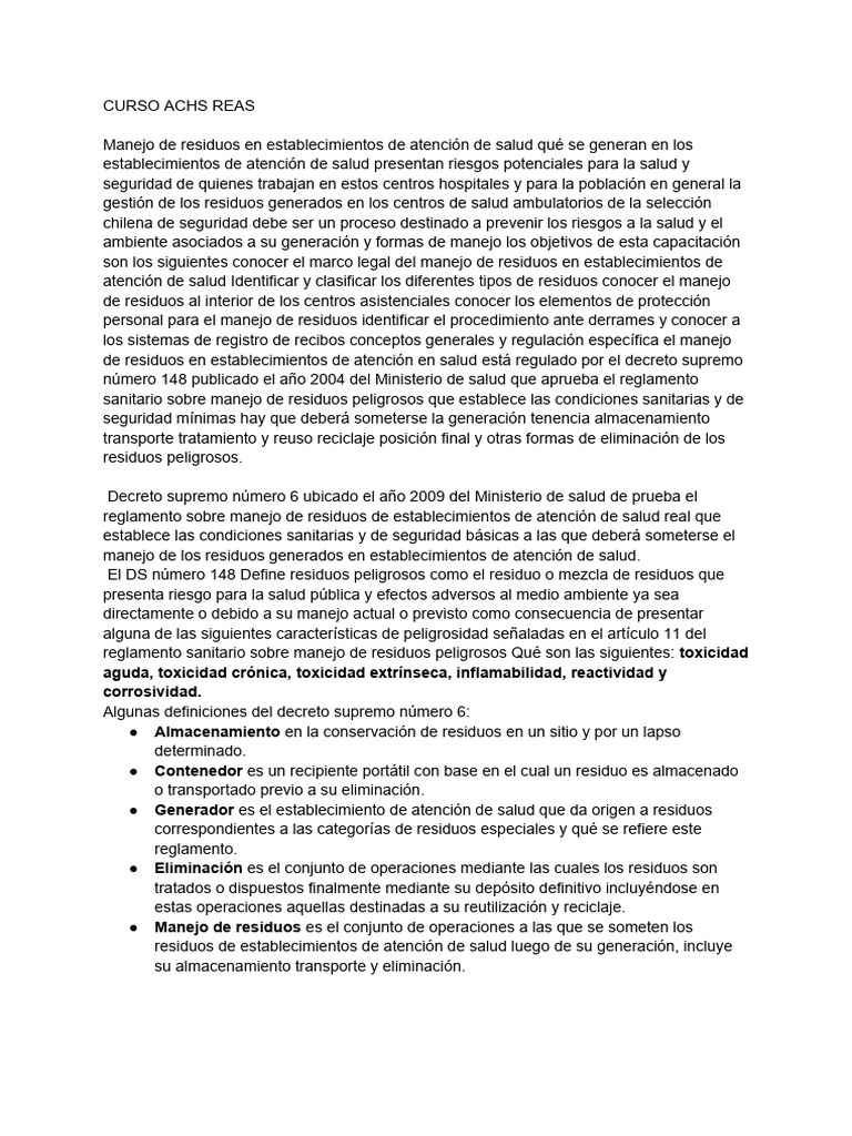 Curso Reas Achs 1 Parte | PDF | Residuos | Reciclaje