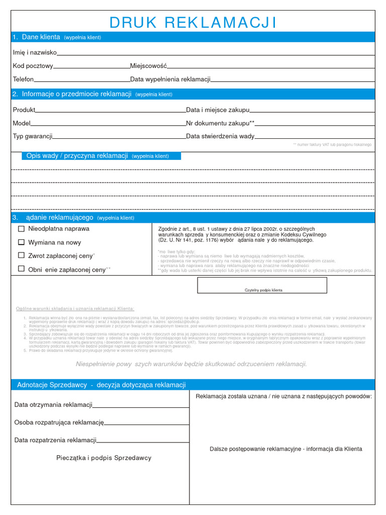 Reklamacja | PDF