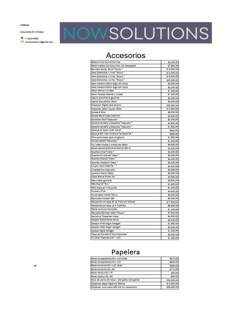Lista de Precios Limpieza Now Solutions | PDF | Higiene