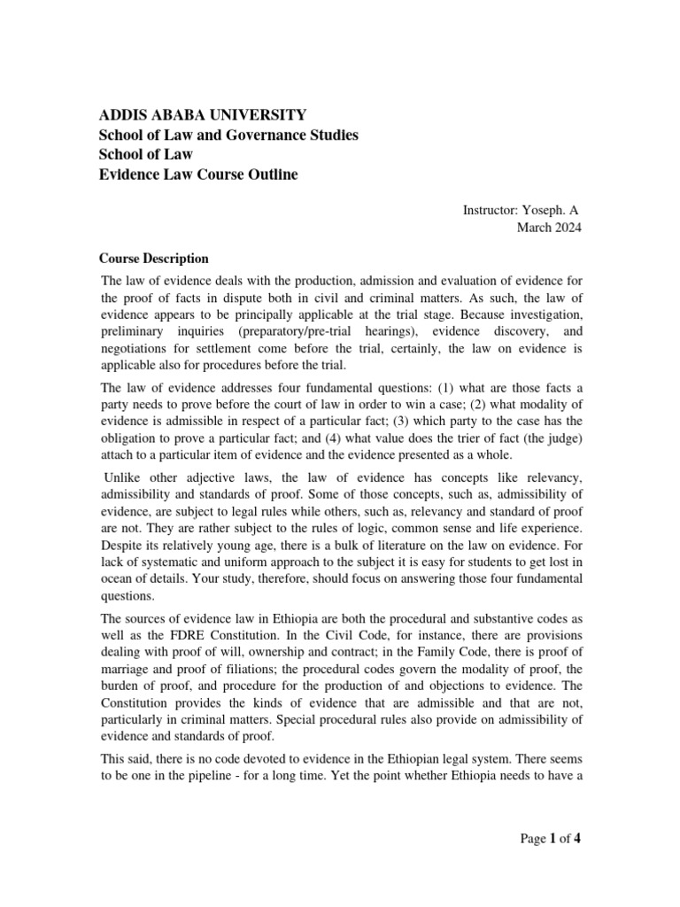 Evidence Law Syllabus 2024 | PDF | Evidence (Law) | Evidence
