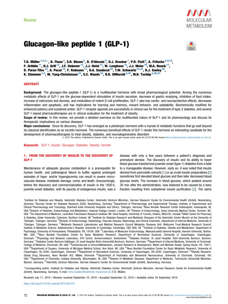 Glucagon-Like Peptide 1 (GLP-1) | PDF | Pancreas | Insulin