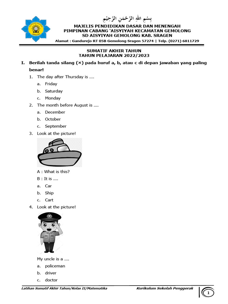 Latihan Soal Sat B.ing Kelas 2 | PDF | Seni & Disiplin Bahasa