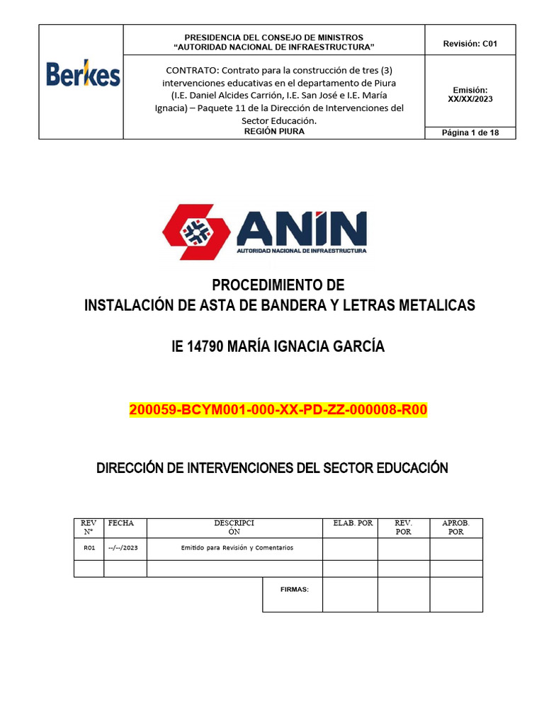 Procedimiento de Instalacion de Asta de Bandera y Letras C-00 | PDF ...
