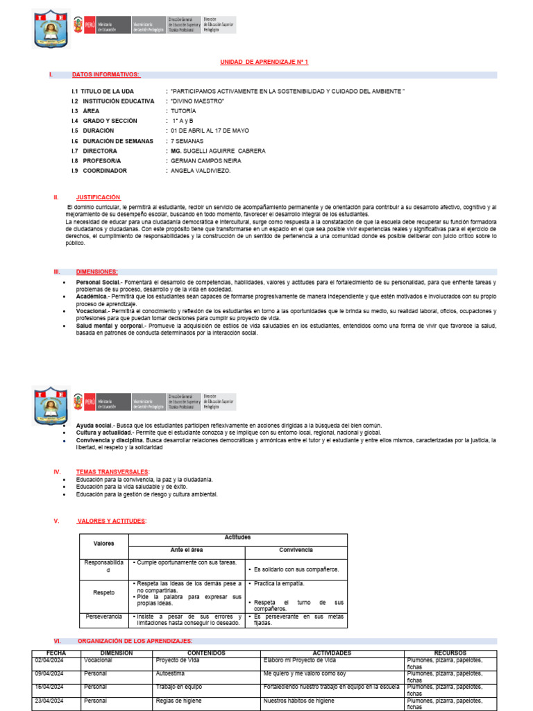 Eda 1 Tutoria 4 A 2024 | PDF | Aprendizaje | Escuelas