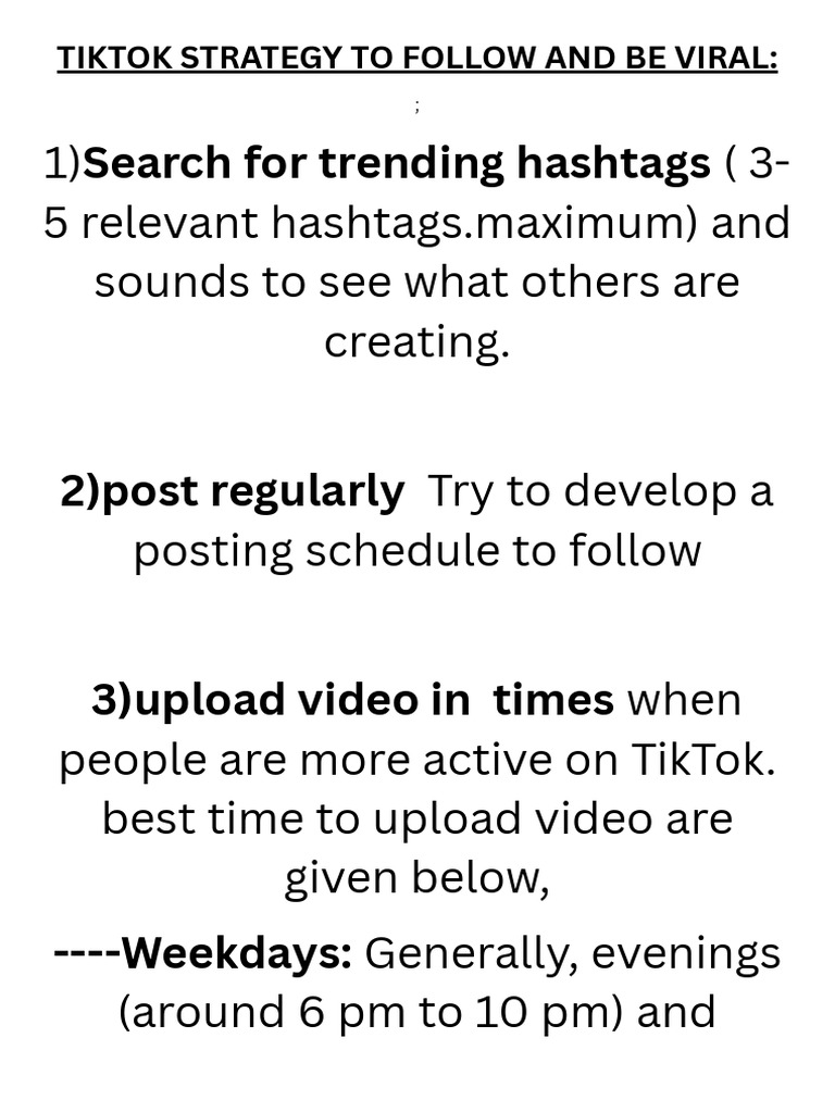 Tiktok Strategy To Follow and Be Viral | PDF | Hashtag | Software