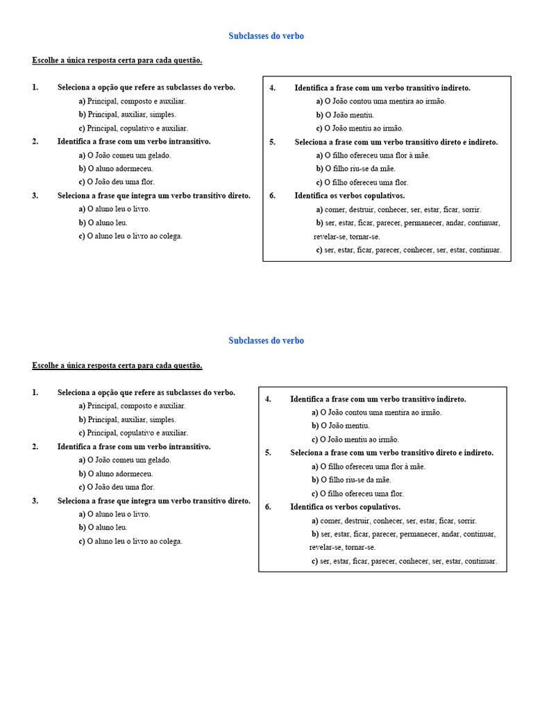 Subclasse Do Verbo | Download grátis PDF | Linguística | Idiomas