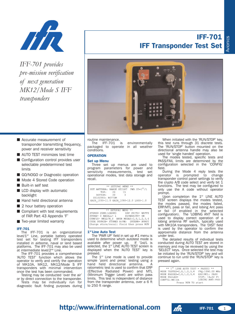 IFF-701 Transponder Test Set Overview | PDF | Telecommunications ...