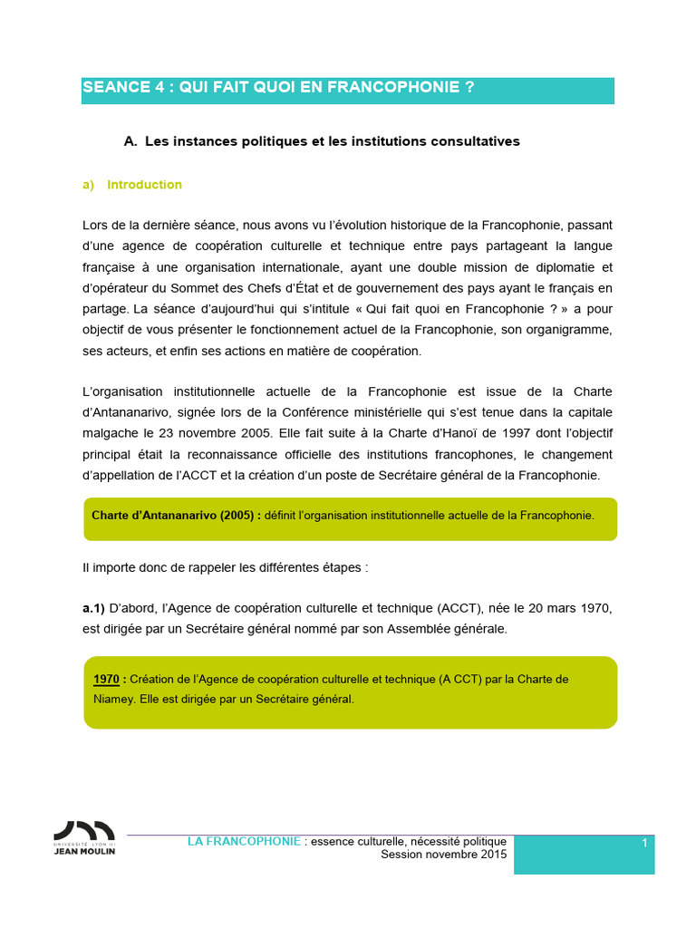 Fonctionnement de la Francophonie | PDF | la Francophonie
