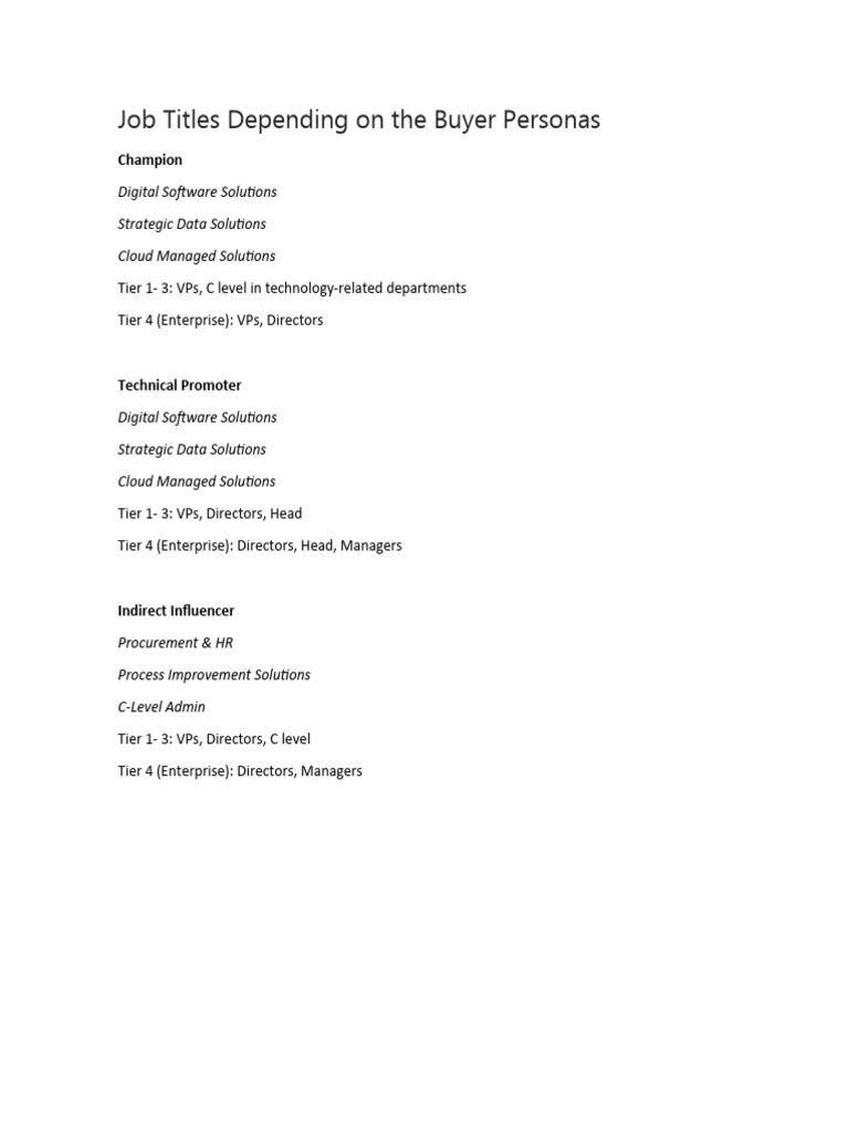 Buyer Personas and Job Titles Overview | PDF | Business Intelligence ...