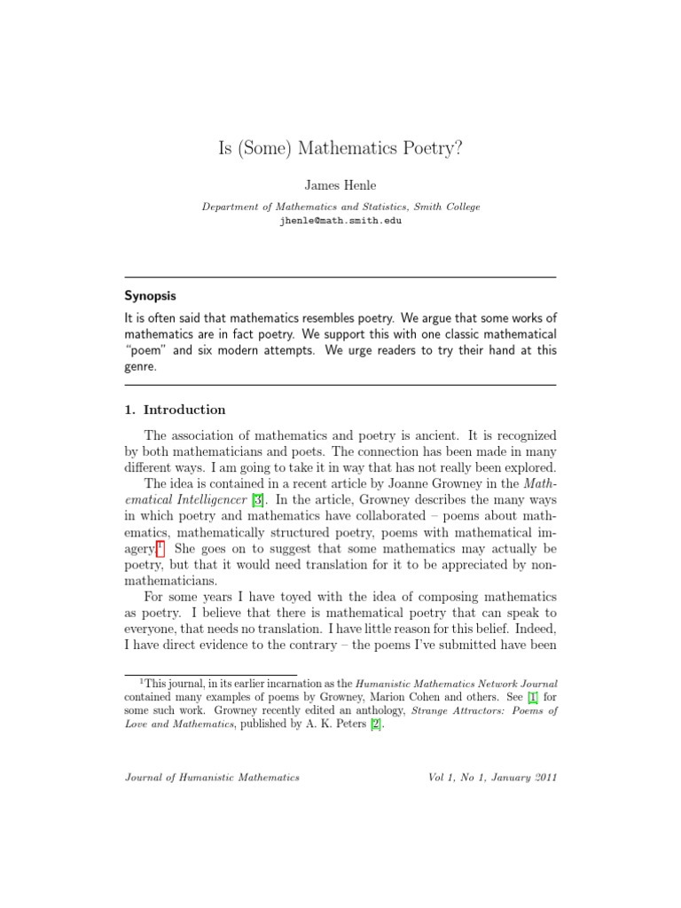 Mathematics as Poetry: Examples Explored | PDF | Poetry | Teaching ...