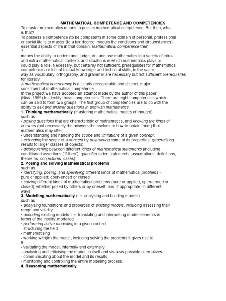 Mathematical Competence and Competencies: A Mathematical Competency Is ...