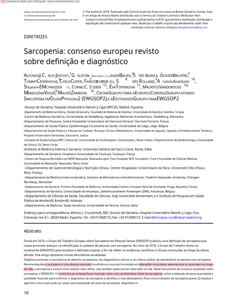 Consenso Europeu sobre Sarcopenia 2019 | PDF | Índice de massa corporal | Massa