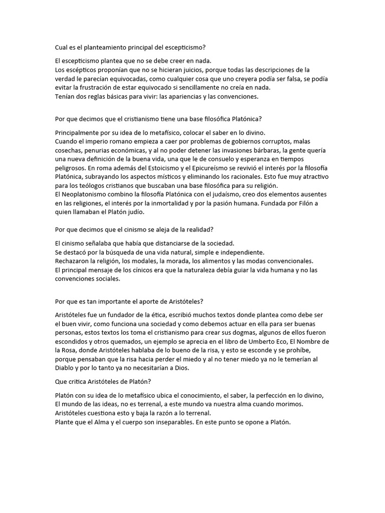 Preguntas Tema 3 | PDF | Platón | Aristóteles