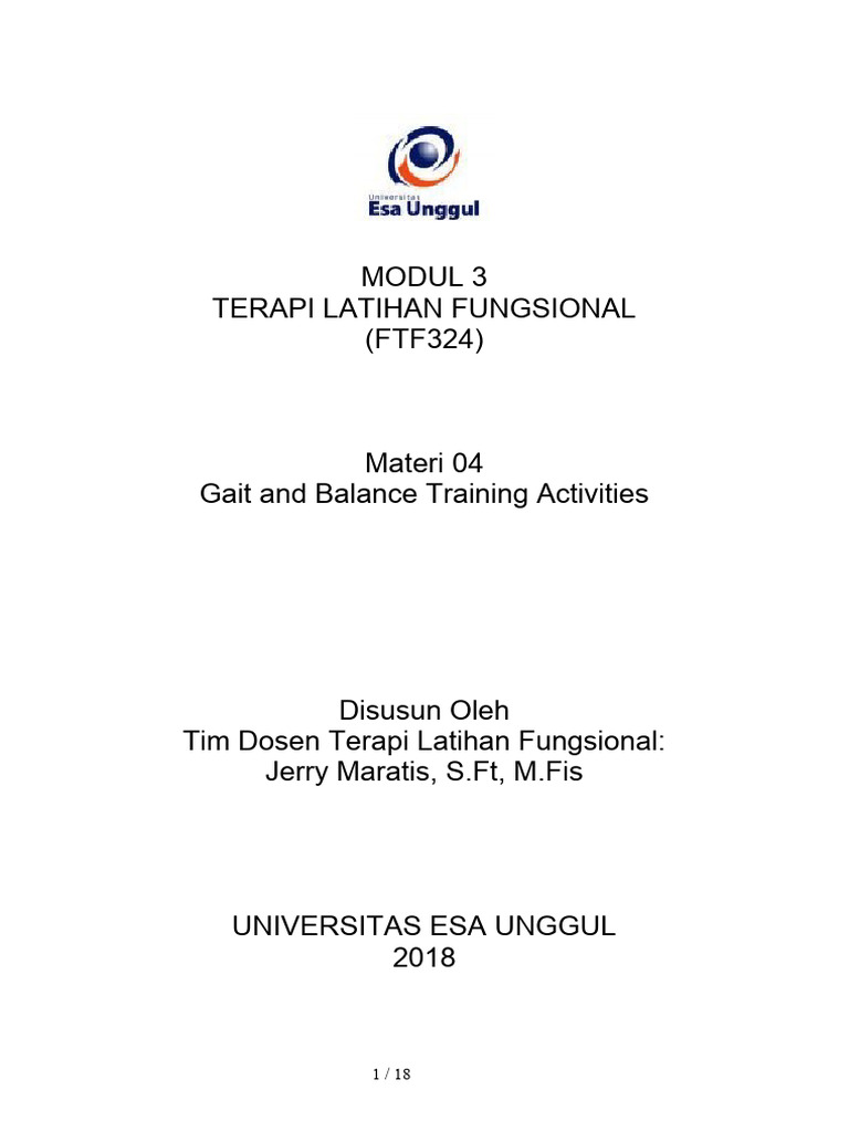 Modul Terapi Latihan Fungsional FTF324 Temu 4 (Gait and Balance Training Activities) | PDF