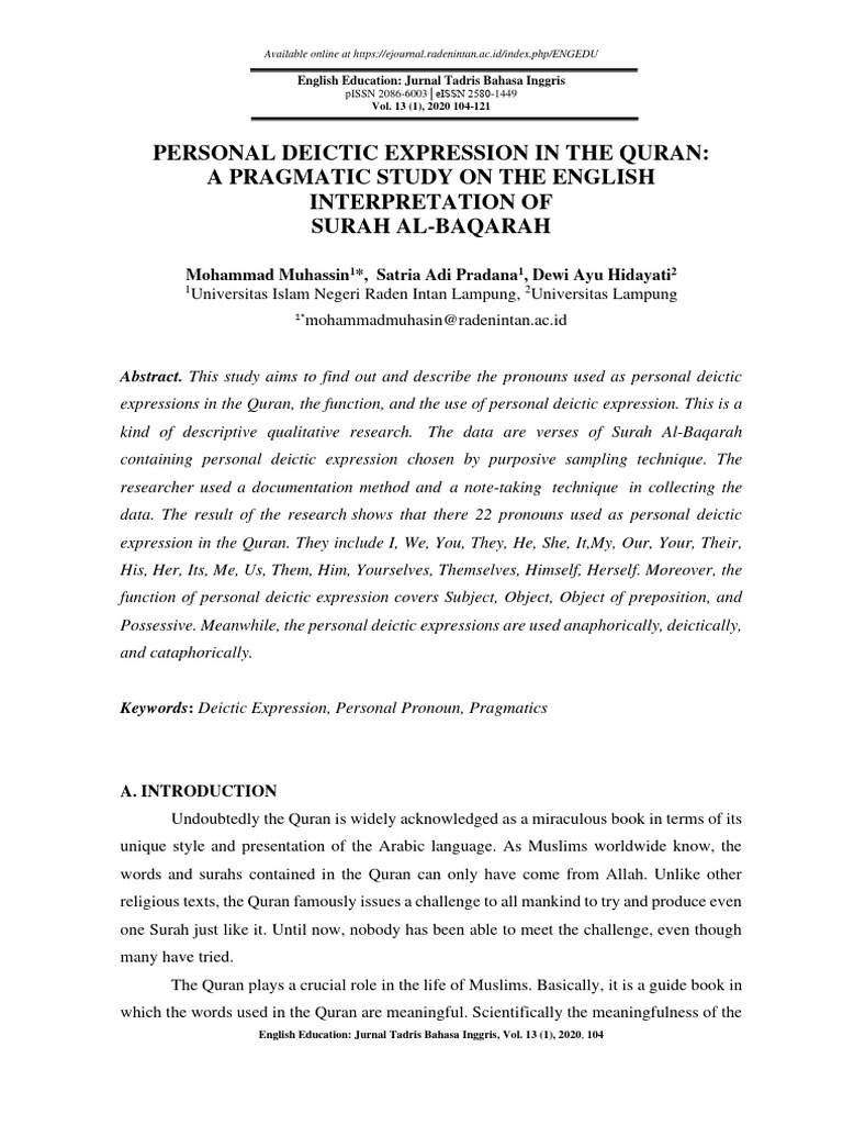 Personal Deictic Expression in The Quran | PDF | Language Mechanics ...