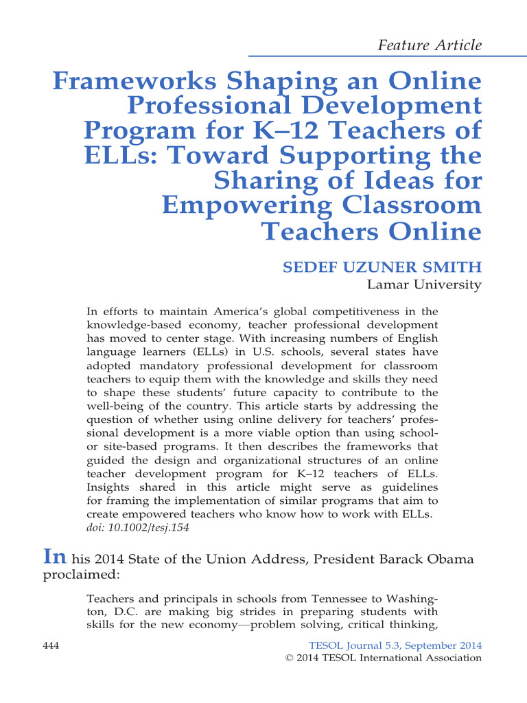 TESOL Journal - 2014 - Smith - Frameworks Shaping An Online ...
