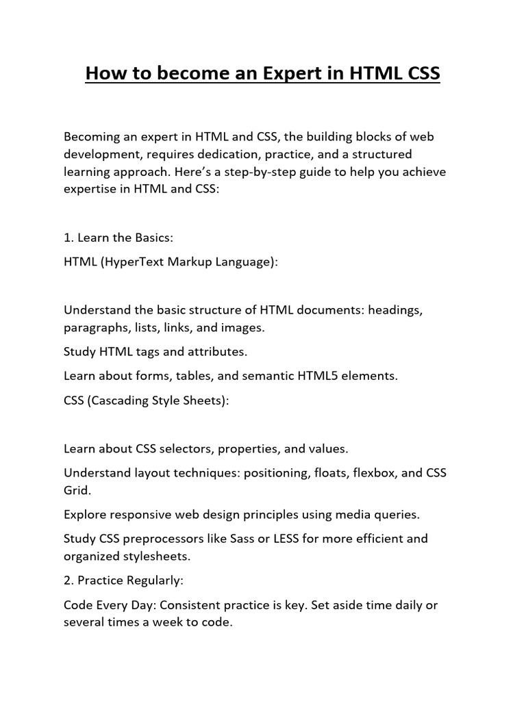 How To Become An Expert in HTML CSS | PDF | Html | World Wide Web