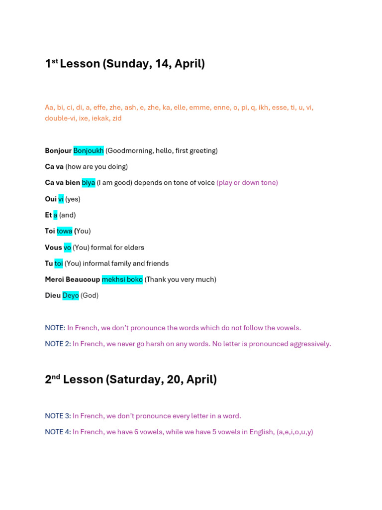 French Lessons | PDF