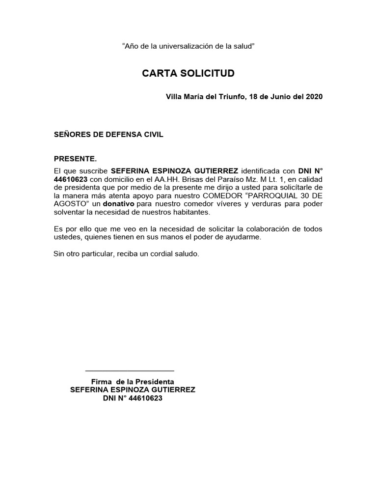 01 Carta Solicitud Comedor | PDF