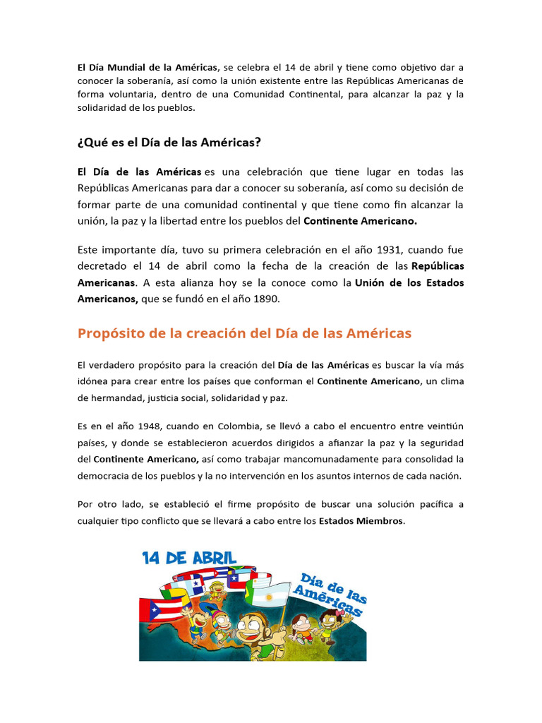 Día Mundial de las Américas: Unión y Paz | PDF | Historia