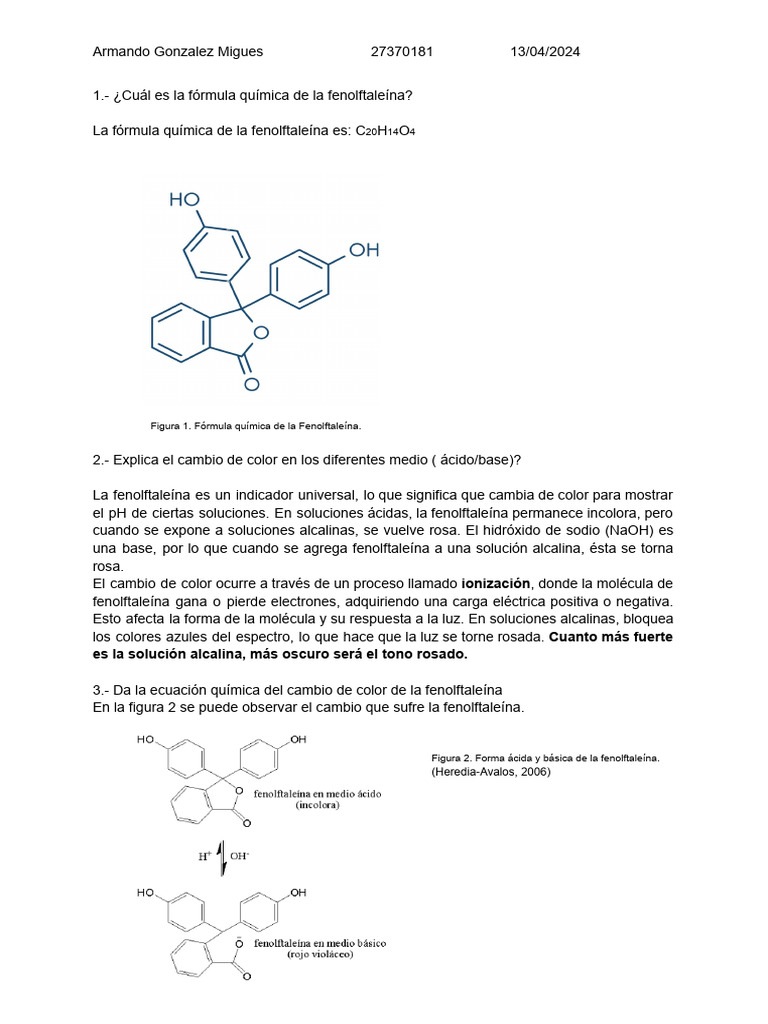 Fenolftaleína: Fórmula y Cambio de Color | PDF | Ph | Química