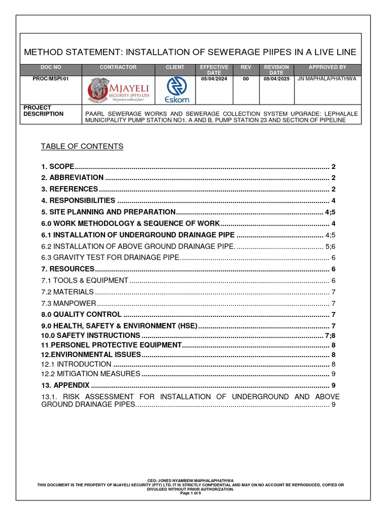 Sewerage Pipe Installation Guide | PDF | Pipe (Fluid Conveyance ...