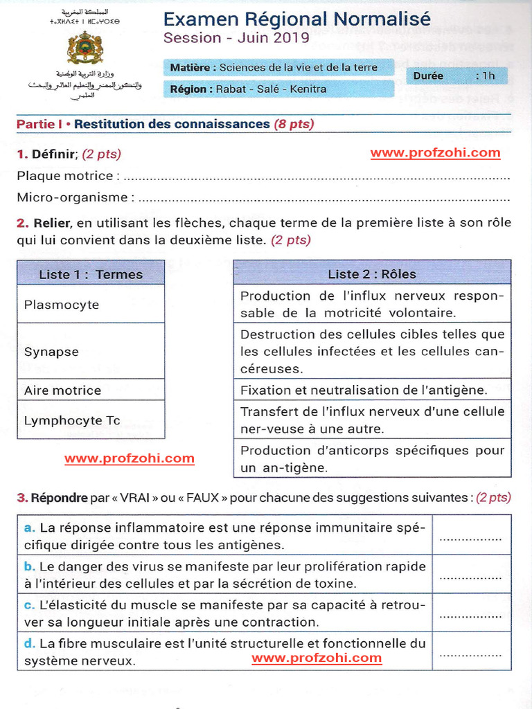 Examen Regional de SVT 3APIC 2019 Region de Rabat-Sale | PDF