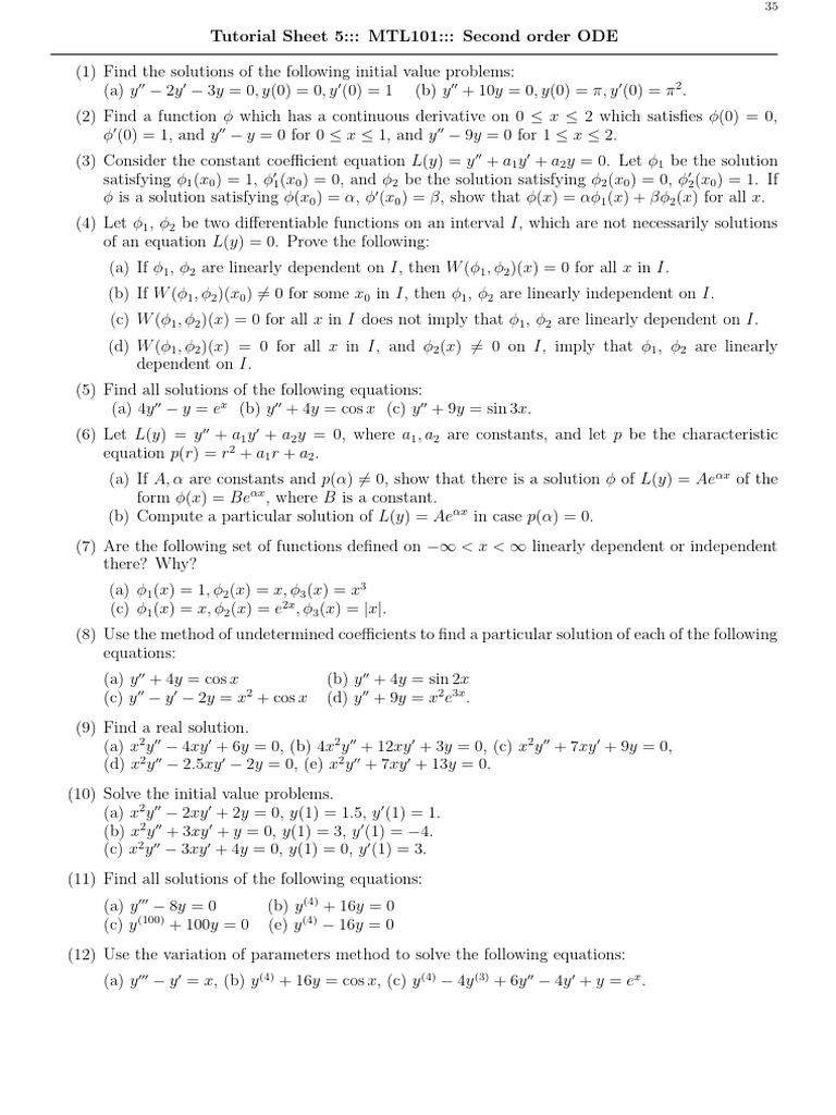 Tutorial 5 | PDF | Ordinary Differential Equation | Calculus