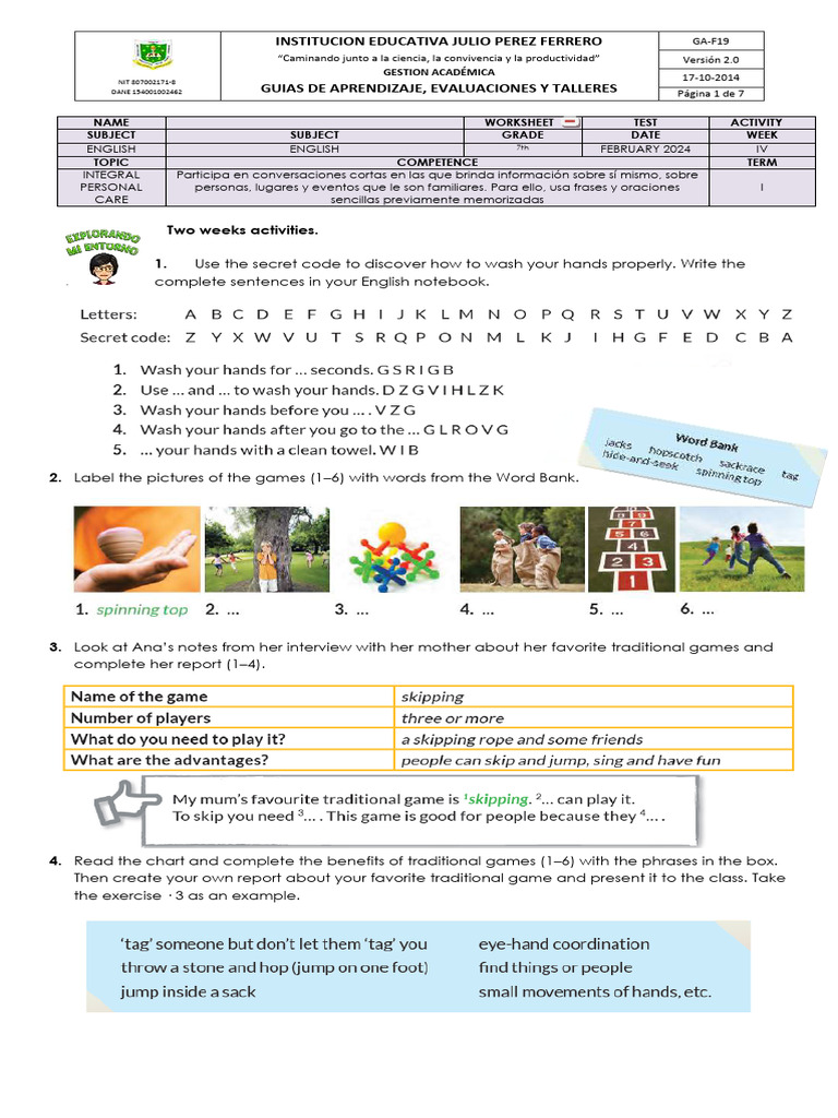 Worksheet 7TH - First Term | PDF