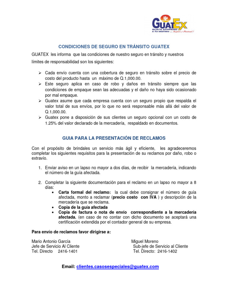 Condiciones de Seguro en Tránsito y Presentación de Reclamos | PDF