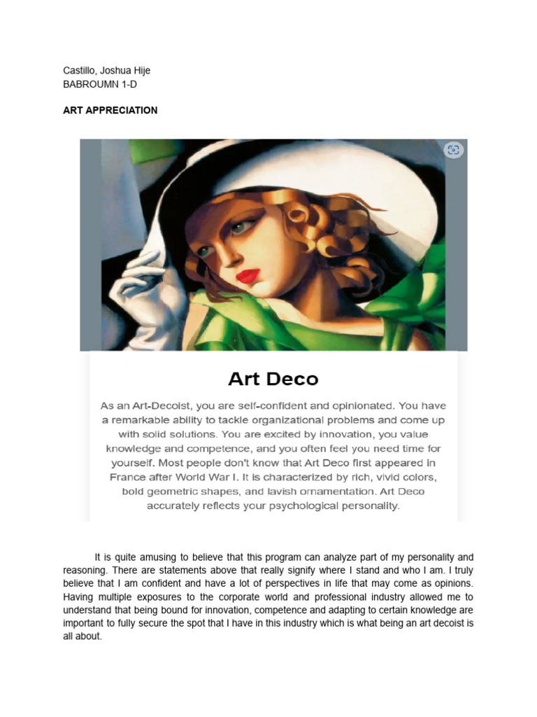 Castillo, Joshua H. - What Is Your Art Personality | PDF | Self-Improvement